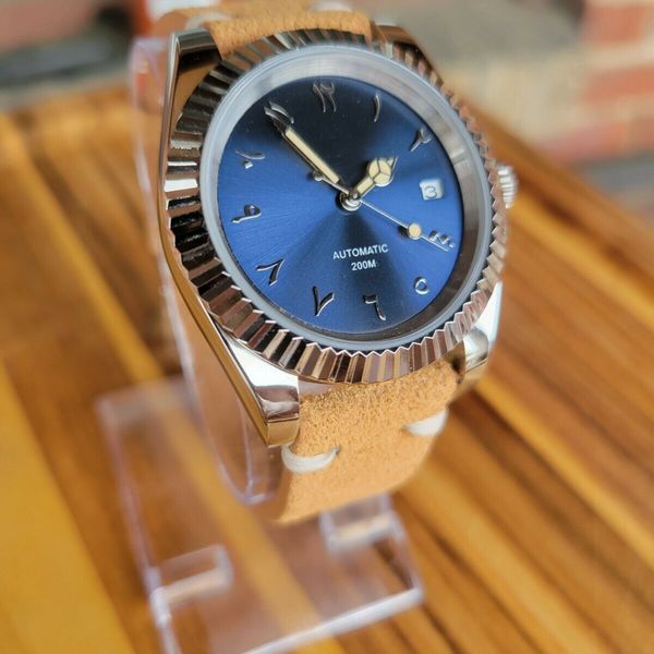 Custom Blue Sunburst Arabic Dial Seiko Auto NH35 Movement, Sapphire ...
