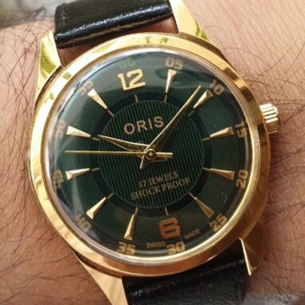 Vintage Oris Green Dial Manual Winding 17 Jewels Swiss Made Wrist Watch ...