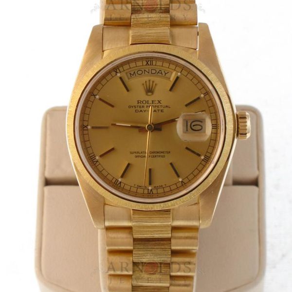 FS: Rolex 18kt Yellow Gold Bark Day-Date With Champagne Stick Dial ...