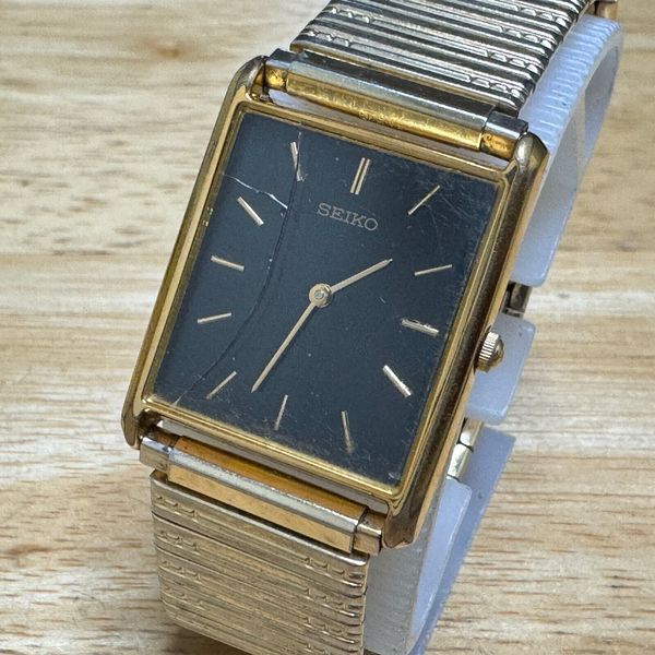 Vintage Seiko Quartz Watch V700-5K30 Men Gold Tone Black Rectangle New Battery | WatchCharts ...