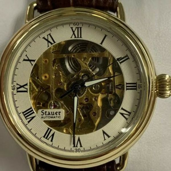 Mens Stauer Automatic Skeleton 14k Gold Plate 14755 Watch 1775 ...