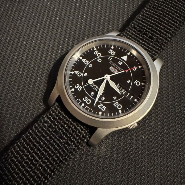 Seiko 5 SNK809 Military Automatic Day/Date Black Dial Nylon Strap Mens ...