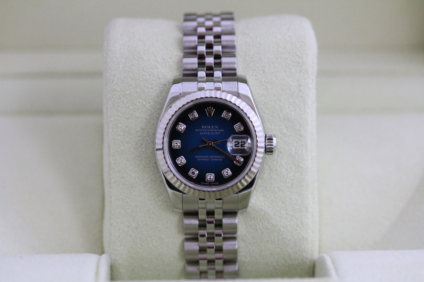 FSOT: Rolex Datejust 26mm 179174 Blue Vignette Diamond Dial D Serial ...
