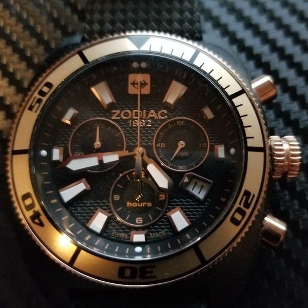 ZODIAC DESERT FALCON SWISS Z04508 WATCH Black Rose Gold Chronograph ...