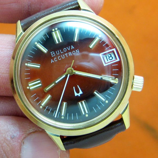 SERVICED ACCUTRON BULOVA 2181 GOLD ELECTROPLATE TUNING FORK MEN's WATCH ...