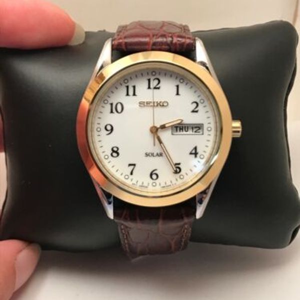 Seiko SNE056 Men's Solar Quartz Stainless Steel Brown Leather Band Watch-H10 | WatchCharts ...