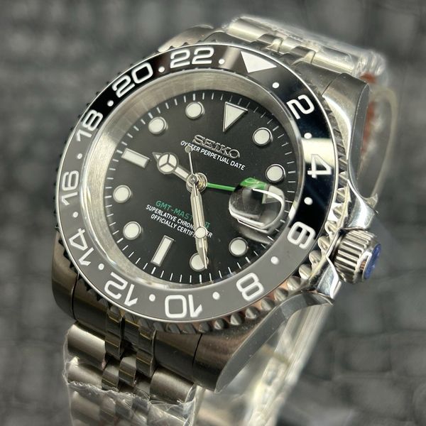 Seiko Mod Watch Bruce Wayne GMT Jubilee Open Back Stainless steel UK ...