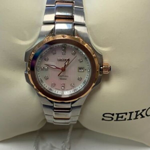 Seiko Ladies Mother Of Pearl Coutura Two Tone Rg Plated And Stainless ...