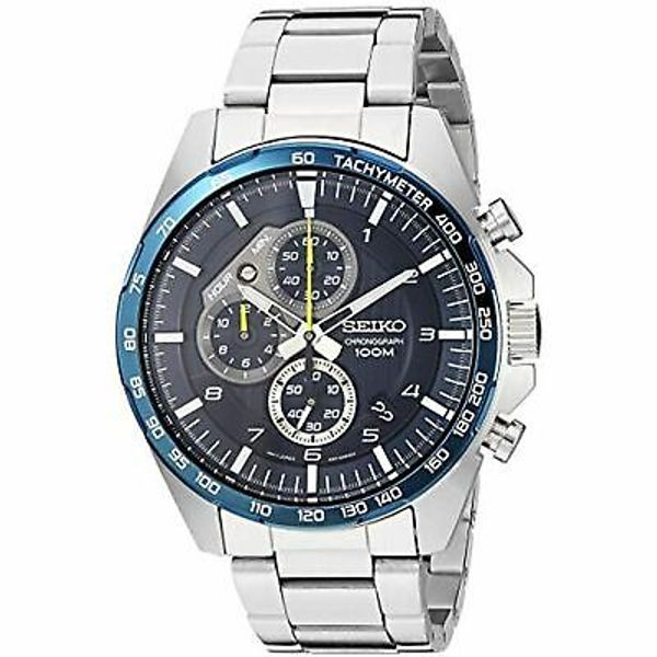 Seiko Men's Blue Dial Silver Tone Stainless Steel Chronograph Watch ...