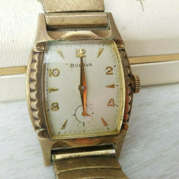 1957 Bulova L7 Mens Wrist Watch Scalloped Edge Case Gold Sold As Is ...