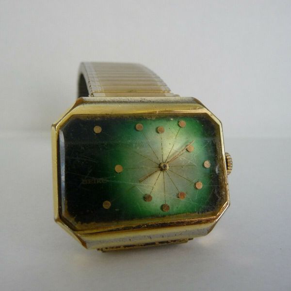 RARE Seiko octagon shape wrist watch; 11-3780; green analogue face ...