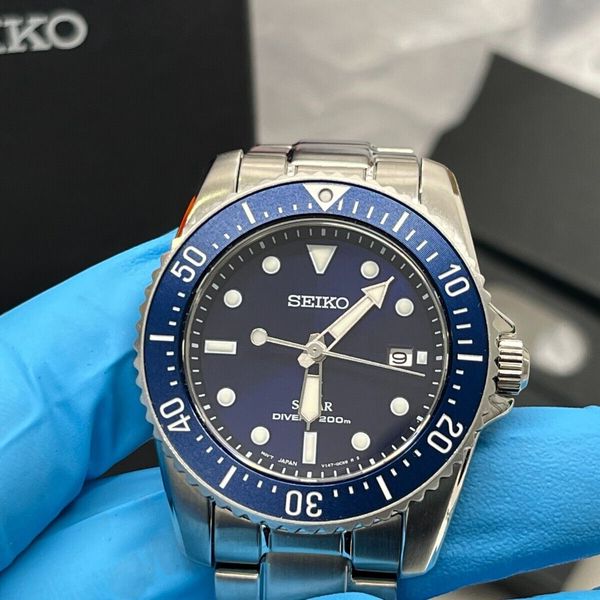Seiko Menâ s Prospex Solar Diver Blue Dial Stainless Steel Watch SNE585 ...