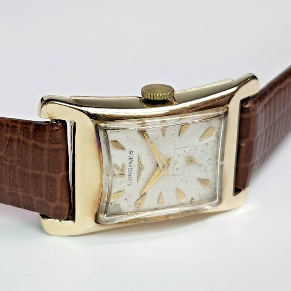 Running LONGINES Circa 1953 14k Gold 9LT 17 Jewel 38x22mm Wristwatch ...