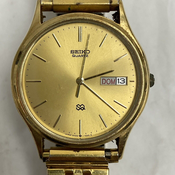 Vintage Seiko Quartz SQ Day Date Gold Tone WR Mens Watch 5H23-7B09 | WatchCharts Marketplace