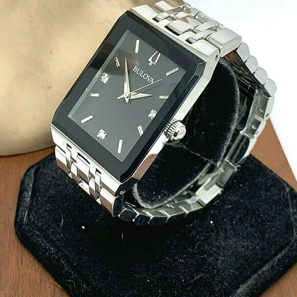 Bulova 96D145 Diamond Men's Watch Black Dial Silver Tone Stainless ...
