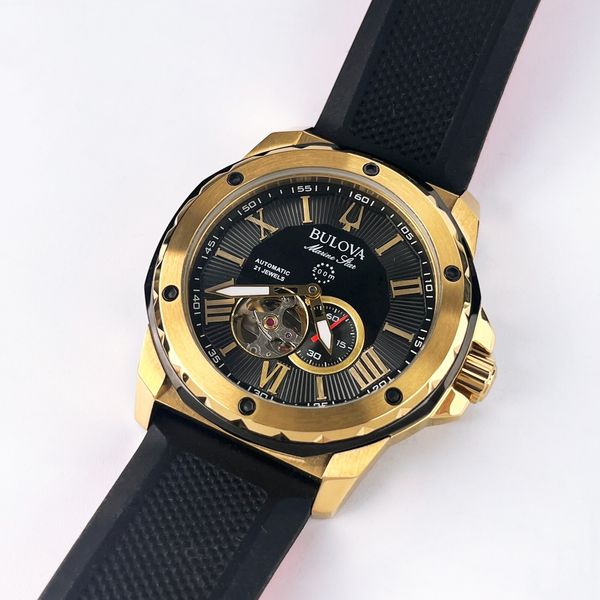 Bulova 98A272 Marine Star Automatic Black Dial Rubber Strap Steel Men's ...