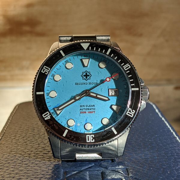 [WTS] Second Hour Gin Clear Diver w/ Powder Blue Dial, black ceramic ...
