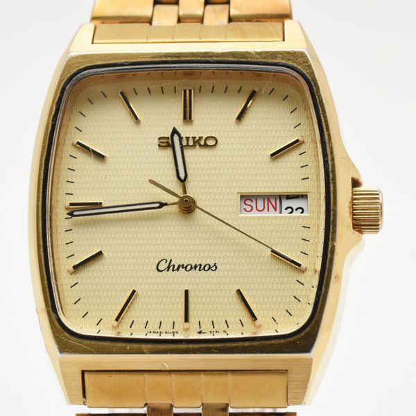 Vintage [Exc+5] SEIKO Chronos 5H23-5110 Gold Square Quartz Men's Watch ...