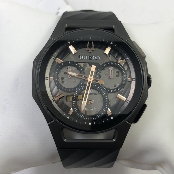 Bulova Curv Chronograph Skeleton Dial Quartz Rubber Strap Men's Watch ...