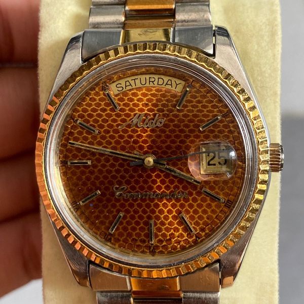Rare Mido President Commander Honeycomb Dial Automatic Baton Index ...