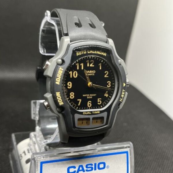 Casio AW-24-1BV Dual Time Auto Calendar Quartz Watch Vintage Black And ...