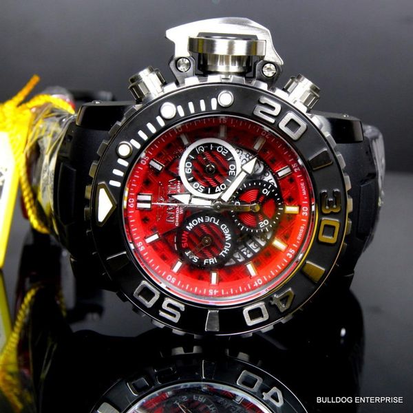 Invicta Sea Hunter III Red 70mm Full Sized Rubber Swiss Chronograph ...
