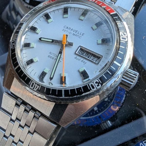 Vintage Caravelle Bulova 666 Feet Devil Diver White Dial Coke Bezel ...