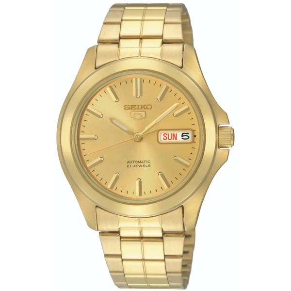 Seiko 5 Automatic Gold Dial, Gold Stainless Steel Bracelet Mens Watch ...