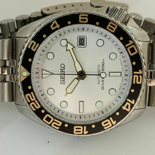 VINTAGE WHITE SUBMARINER MOD SEIKO DIVER 7002-7000 AUTOMATIC MEN'S ...