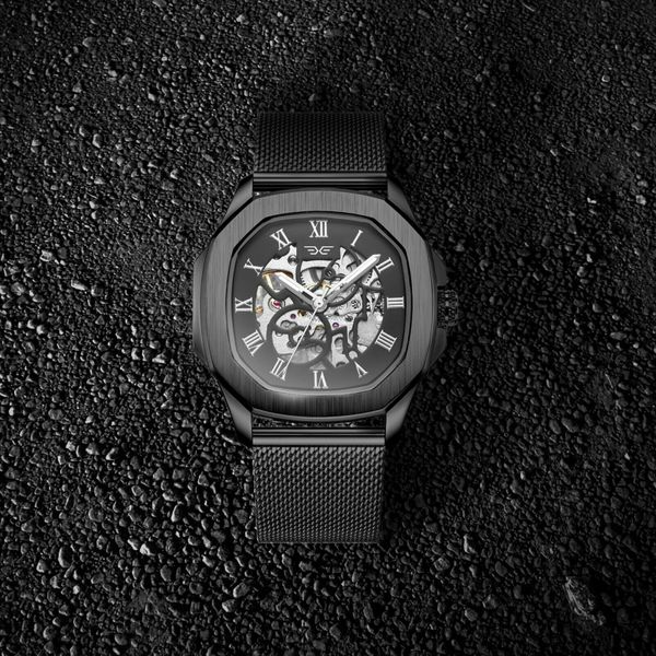 Exec Men's Automatic Watch Hubert Skeleton Luxury Lord Mechanical Black ...