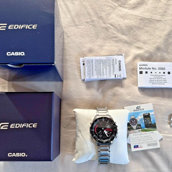 CASIO EDIFICE ECB-900DB-1AER Black / Red Solar Bluetooth Men's Watch in ...