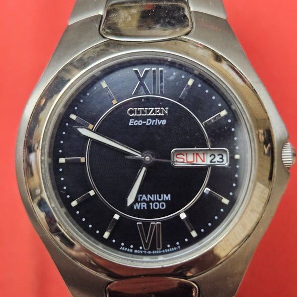 Vtg Citizen Eco-Drive Titanium WR 100 Mens Watch E101-K18434 Running ...