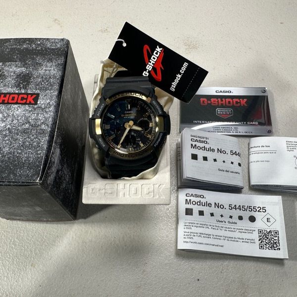 Casio Men's Watch GAS-100 World Timer Black Analog Digital Dial Strap ...