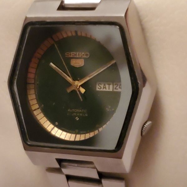 1980's Seiko Automatic Hexagonal Vintage Retro Day Date Mens Green Dial ...