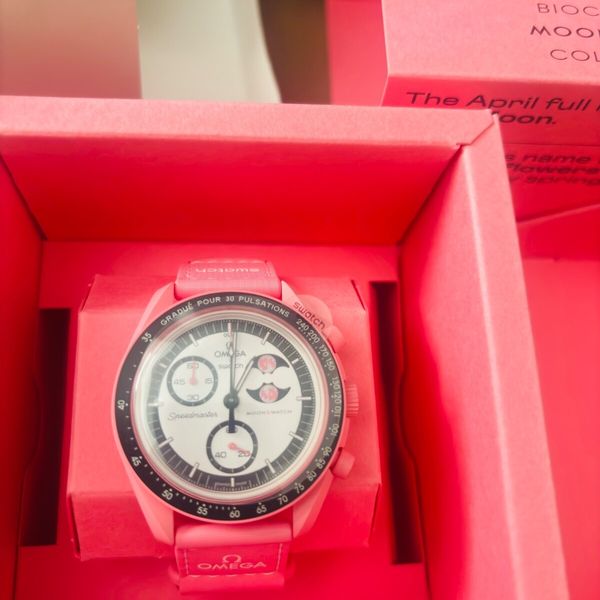 New in Box Swatch MISSION TO THE PINK MOONPHASE BIOCERAMIC MOONSWATCH ...