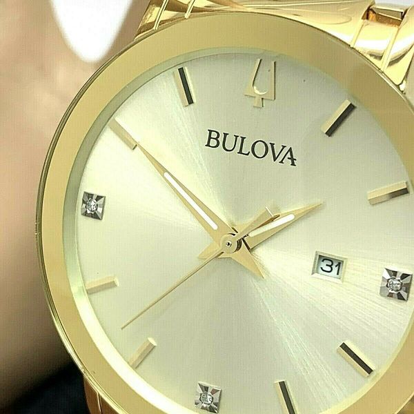 Bulova Mens Watch 97D115 Diamond Accent Gold Tone Stainless Steel ...