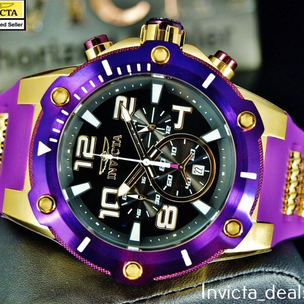 Invicta Men's 52mm SPEEDWAY VIPER Chronograph BLACK DIAL Purple/Gold ...