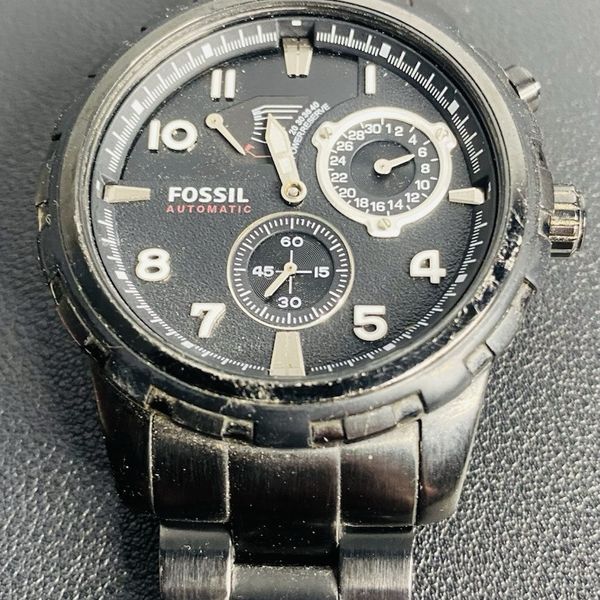 Mens Fossil Dean Black Dail Mechanical Automatic Grey StainlessSteel ...