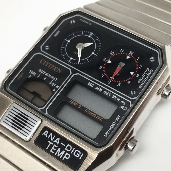 CITIZEN ANA-DIGI TEMP 8989-S023556 Silver VINTAGE MEN'S WATCH Parts or ...