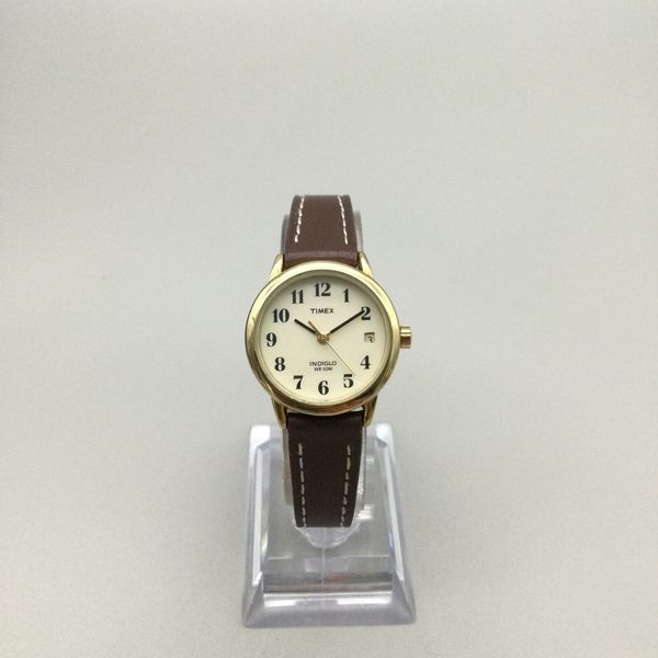 Timex Easy Reader Watch Women 25mm Indiglo Gold Tone Date Leather New ...