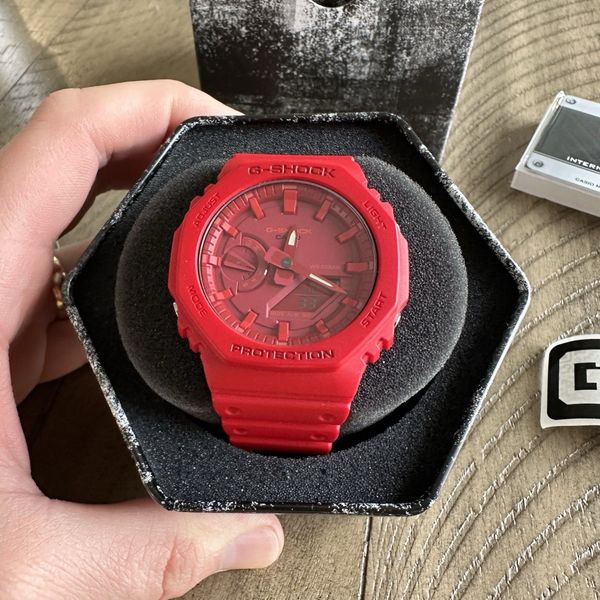 Full Set Casio G-Shock GA-2100 Series Analog Digital Red Resin Watch ...