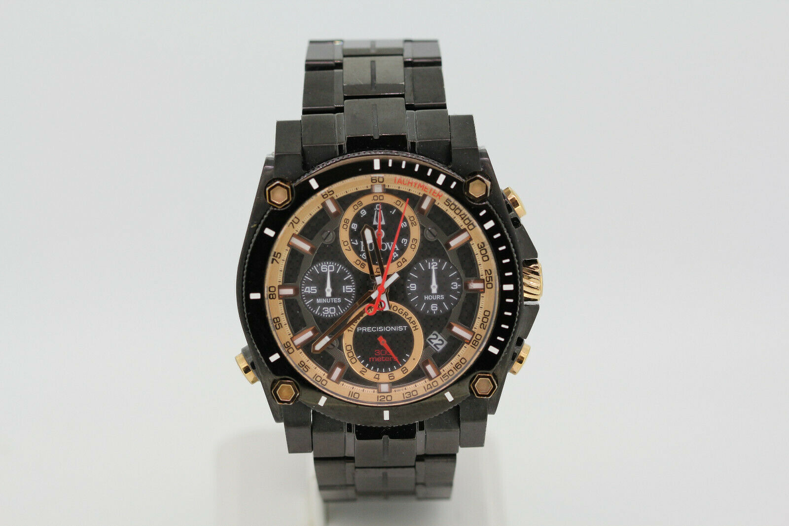 Bulova 98B152 Precisionist Black Stainless Steel/Rose Gold Tone Chrono ...