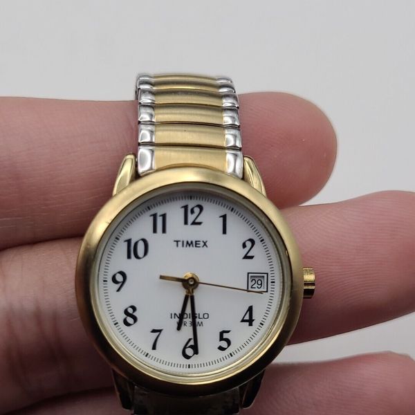 Timex Indiglo Womens Watch Easy Reader Gold Tone Case Stretch Band New ...