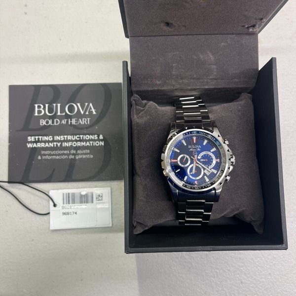 Bulova Marine Star 42mm Steel Blue Dial Quartz Men Watch 96B174 - USED ...
