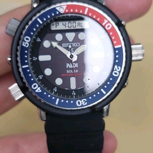 Seiko Prospex SNJ027 PADI Ana-Digi Steel 47 mm Solar Hybrid Diver Men's ...