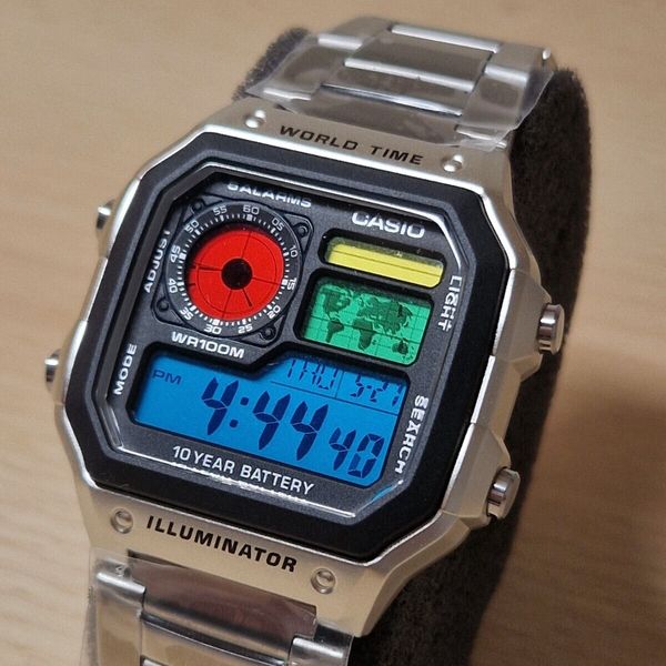 Multi Coloured Casio World Time Illuminator Royale AE-1200WHD Digital ...