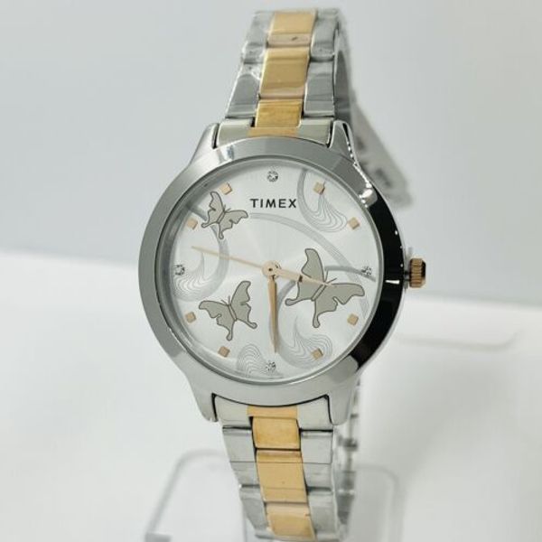 Timex Women's Butterfly Two-Tone White Dial Stainless Steel 32mm Watch ...