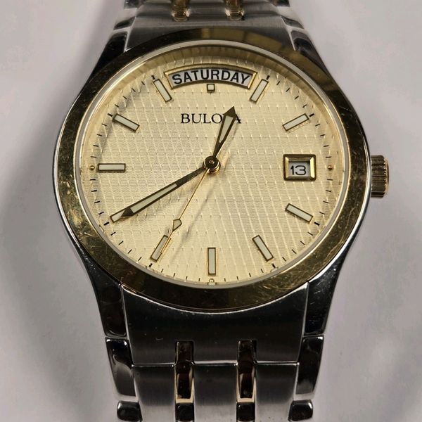 Men's Bulova Day/Date Silver/Gold St. Steel Watch | WatchCharts Marketplace