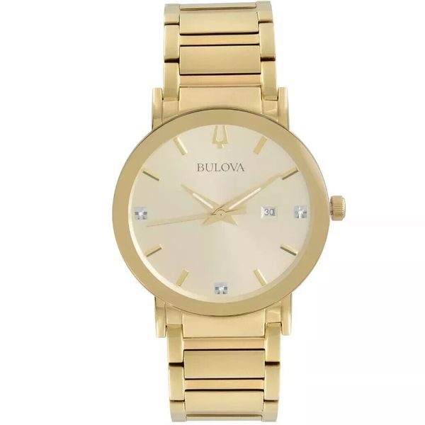Bulova Futuro Gold-Tone Steel Champagne Diamond Dial Mens Quartz Watch ...