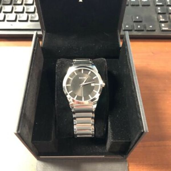 Bulova Men's 96B149 Dress Silver Tone/Black Textured Stainless Steel ...